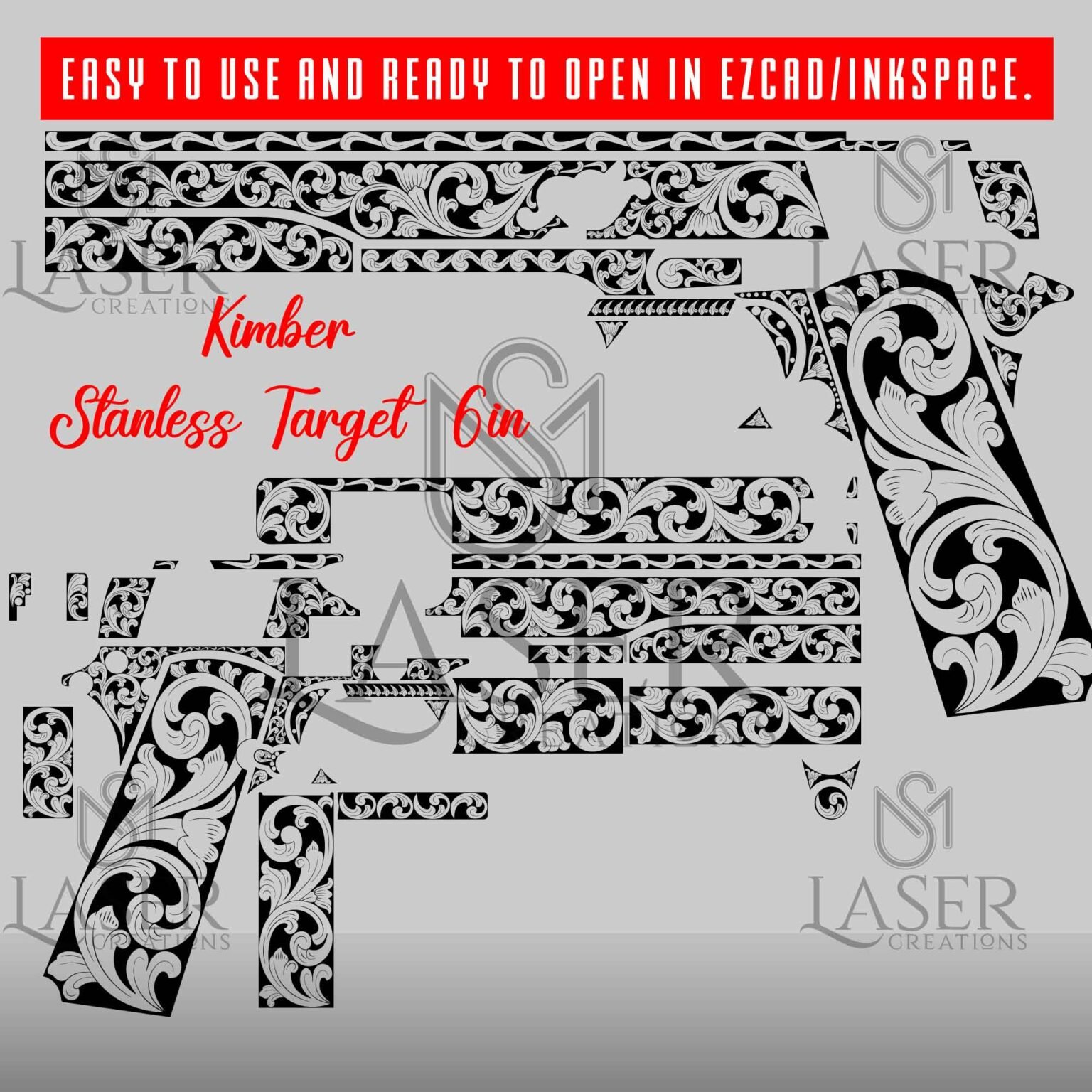 kimber stanless target 6in scroll Vector design engraving files,pistol ...
