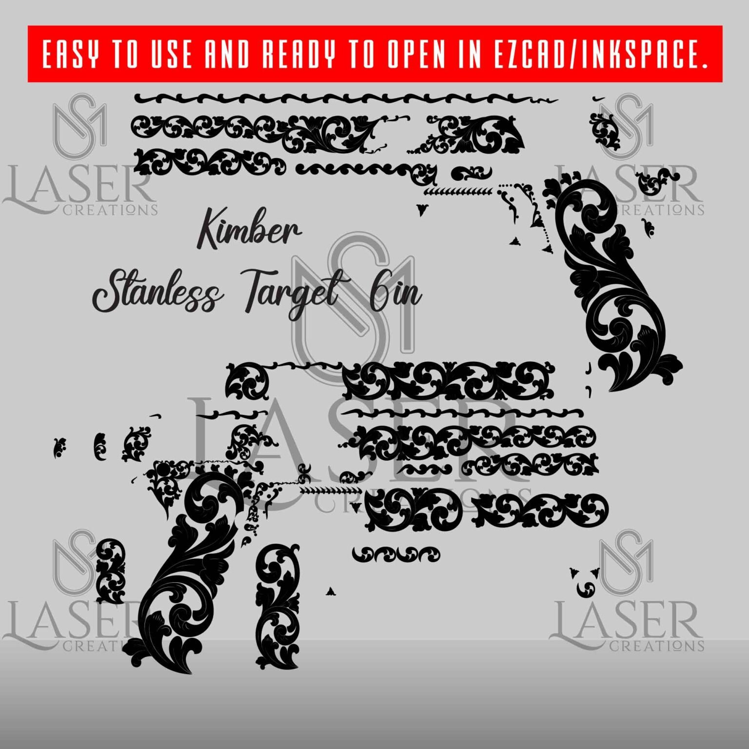 kimber stanless target 6in scroll Vector design engraving files,pistol ...